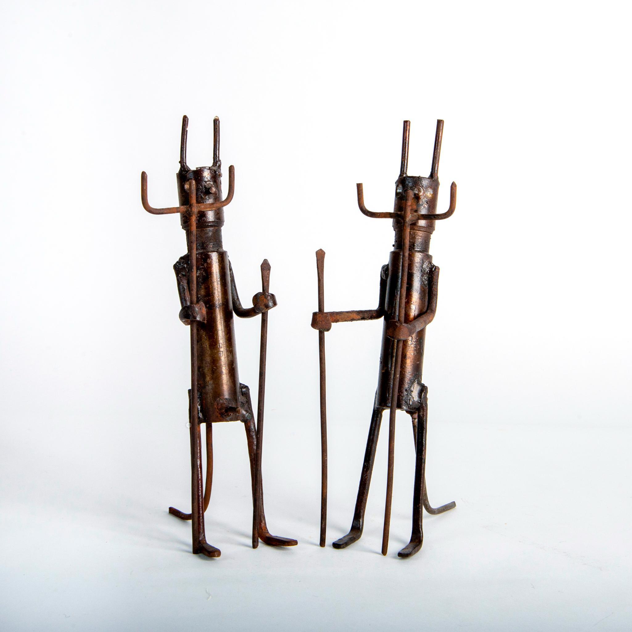 Pair Of Brazilian Exu Sculptures, Iron Candombles Figures Auction